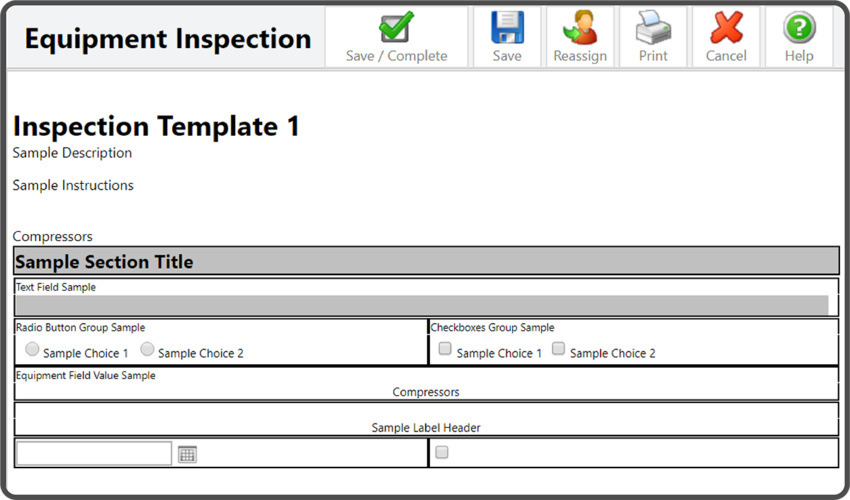 Complete Task Type - Equipment Inspection Checklist