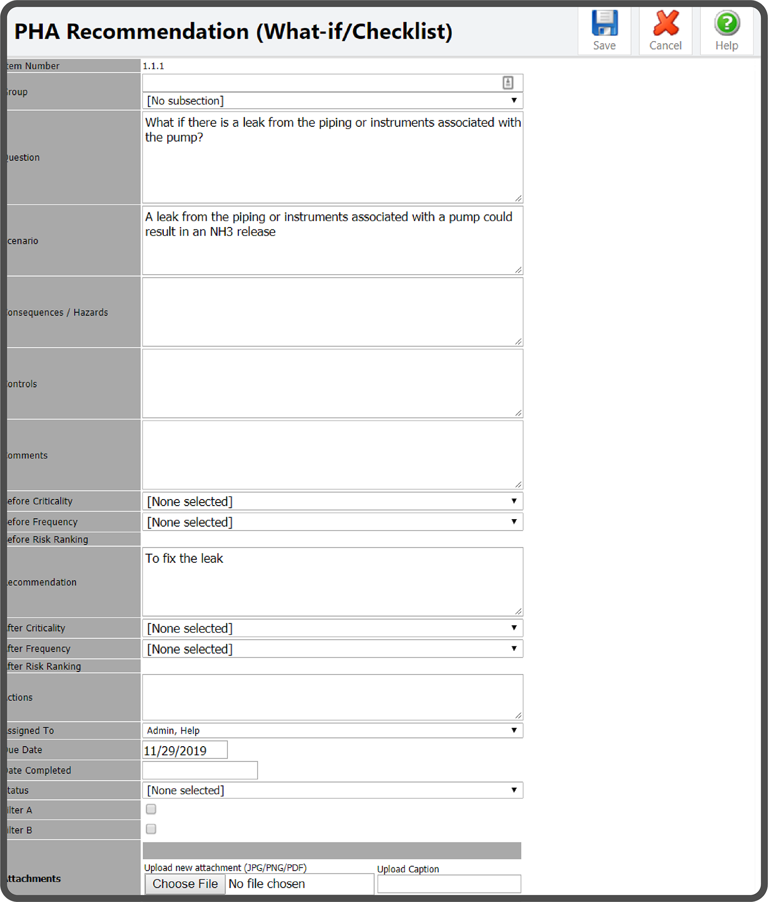 Complete Task Type - PHA Recommendation (What-if/Checklist)