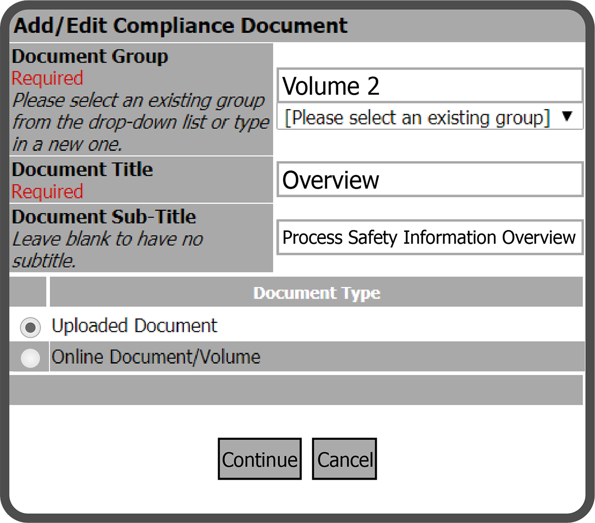 Edit Volume - Uploaded Document