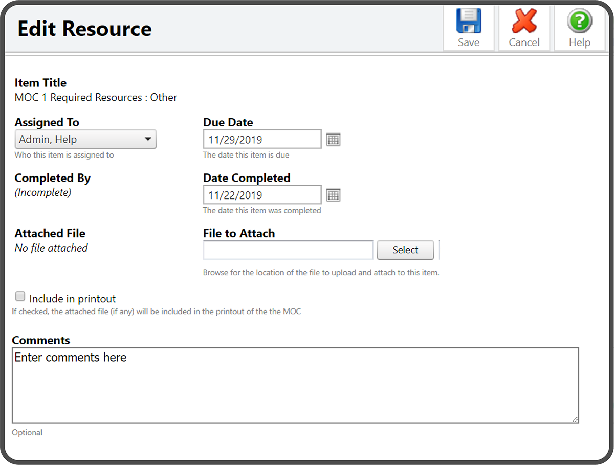 Complete Task Type - MOC Resource Change Item