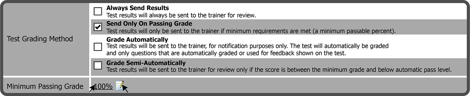 Test Settings - Minimum Passing Grade
