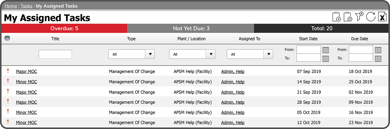 My Assigned Tasks Grid