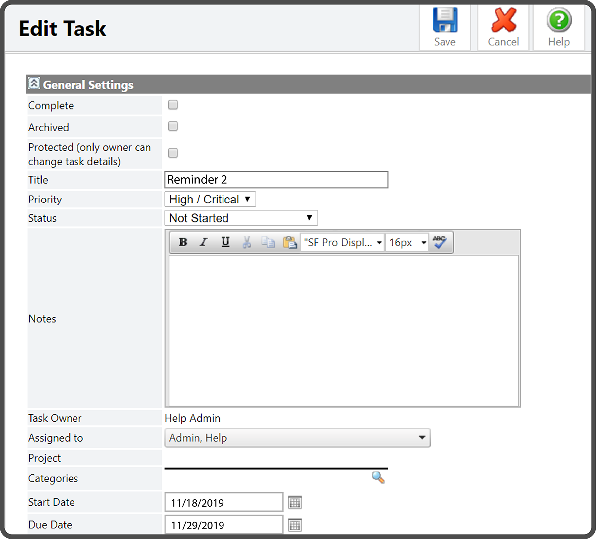 Open Task Type - Reminder