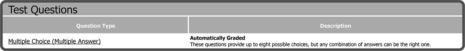 Test Settings - Test Question Type - Multiple Choice (Multiple Answer)