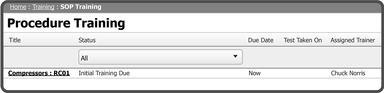 SOP Training Grid - Training/Touchscreen Interface